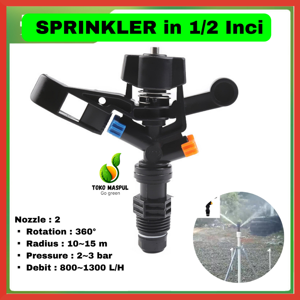 Jual Sprinkler 2 mata 1/2 inci Impact kincir air Impulse Sprinkler ...