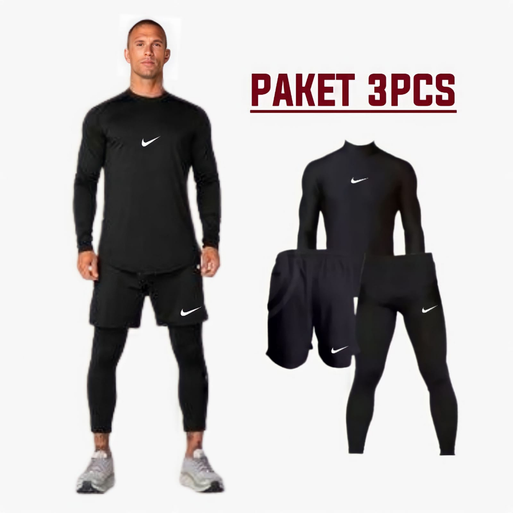 Jual Paket 3pcs Baju Manset Lengan Panjang Pria Celana Pendek Sport ...
