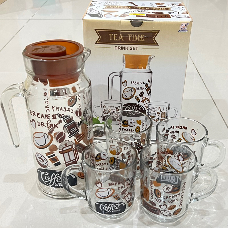 Jual Pitcher 5 in 1 Drink Set Tea Time Dus Kado Bahan Kaca KIG | Shopee ...