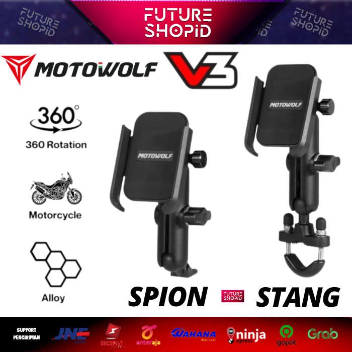 Jual MOTOWOLF V3 Holder HP Motor Stang / Spion BESI 360 Tempat GPS/Phone | Shopee Indonesia