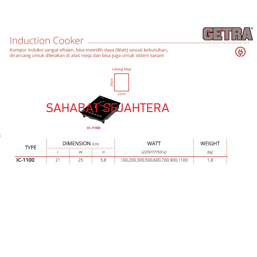 Jual GETRA Induction Cooker IC-1100 Kompor Induksi Memasak | Shopee ...
