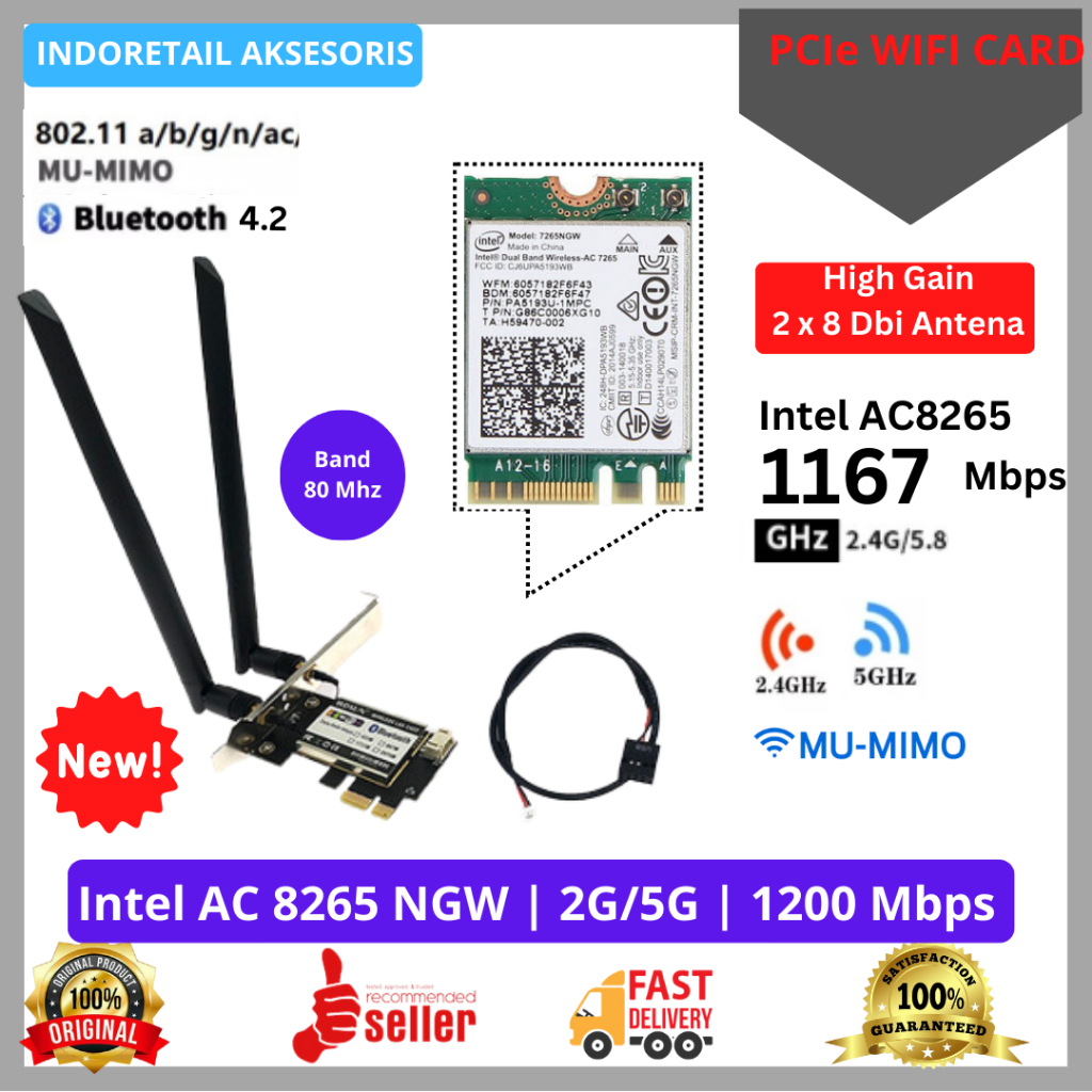 Jual PCIe Wifi Card NGFF Intel AC8265 AC7265 MT7921K AX210 AC9260 Dual ...