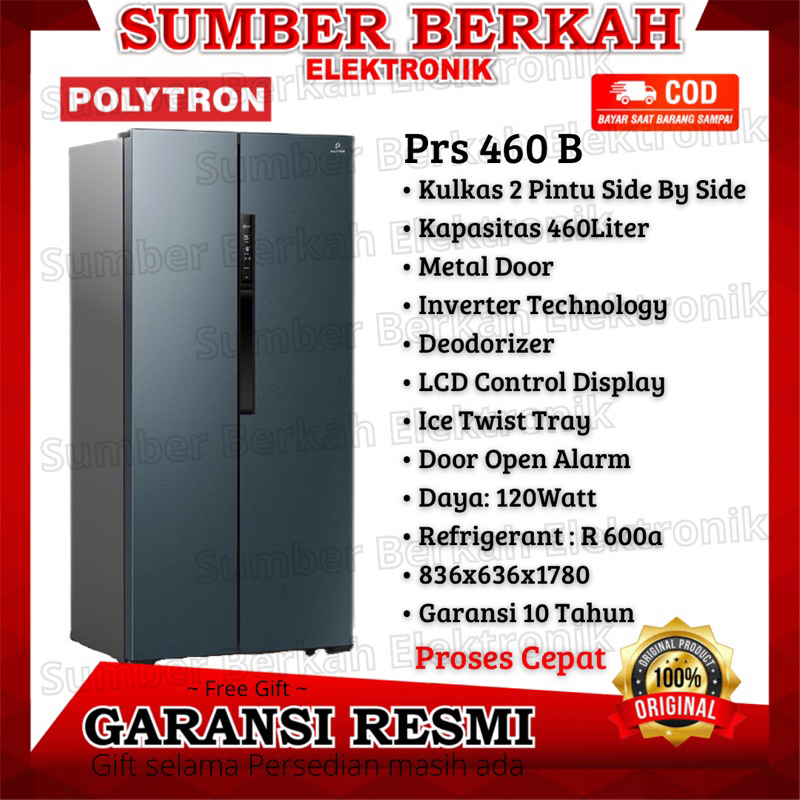 Jual kulkas side by side polytron PRS 460B inverter 460 Liter 120watt ...