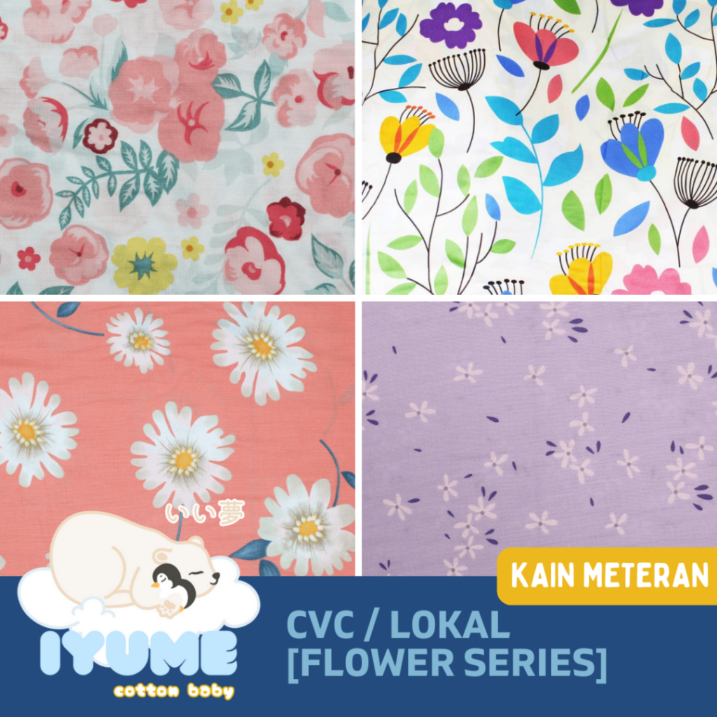Jual KAIN KATUN CATRA METERAN MOTIF BUNGA [FLOWER SERIES l UNGU PINK ...