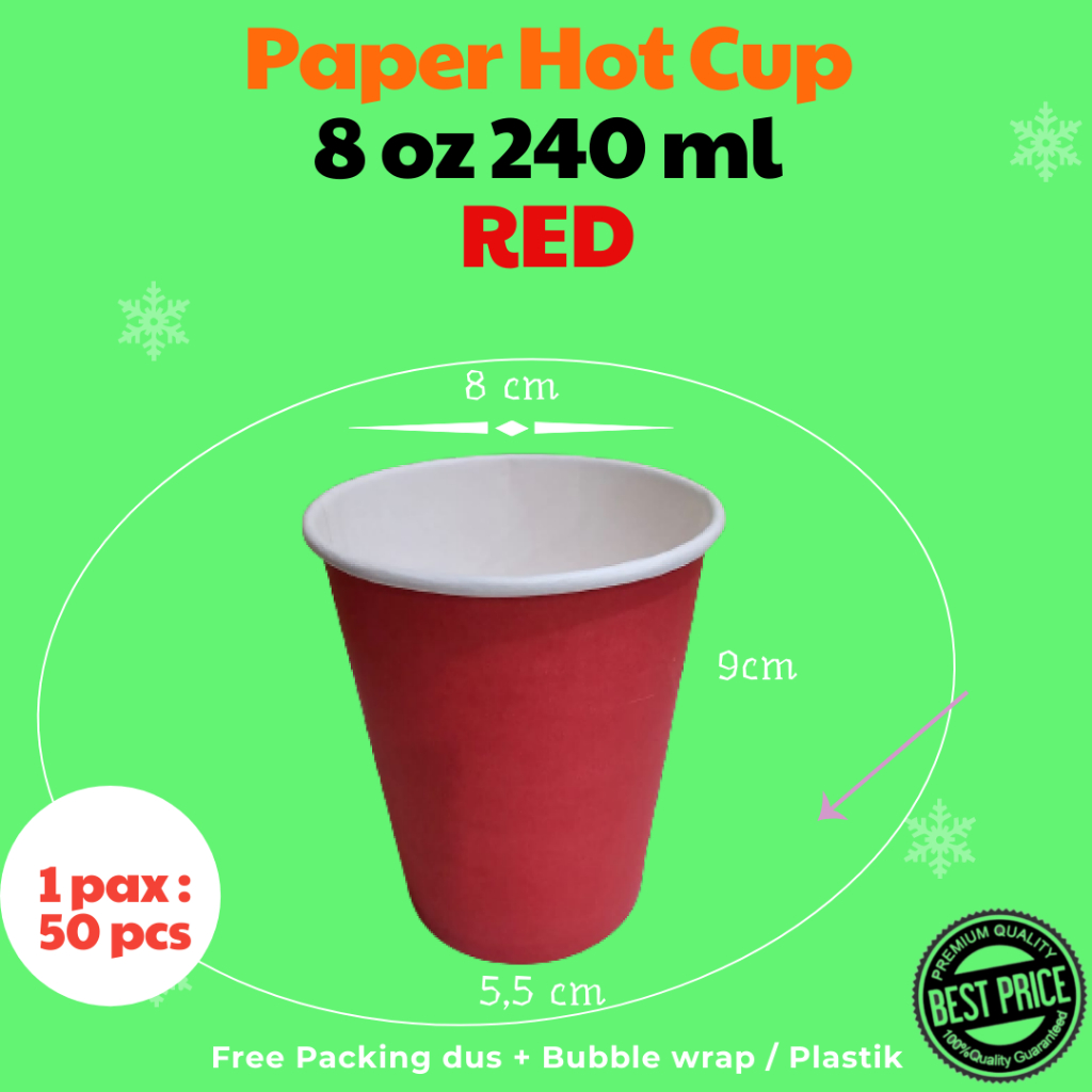 Jual Paper Hot Cup 8 oz 240 ml Gelas Kertas RED MERAH isi 50 pcs gelas kopi teh minuman panas ...