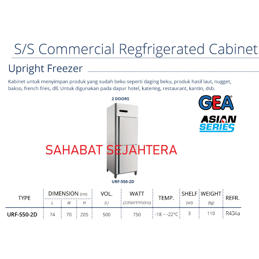 Jual GEA Stainless Steel Upright Freezer URF-550-2D Freezer Stainless 2 ...