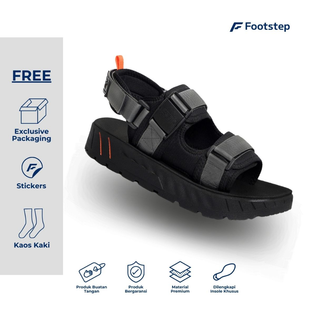 Jual Footstep Footwear Sandal Casual pria wanita Hydro Black Grey x ...