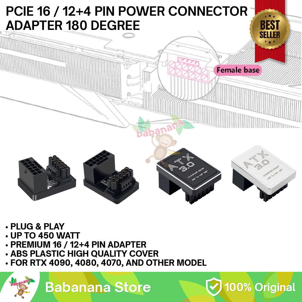 Jual 16 Pin 12+4 Pin PCIE RTX 4090 4080 4070 16Pin Siku VGA GPU 180 ...