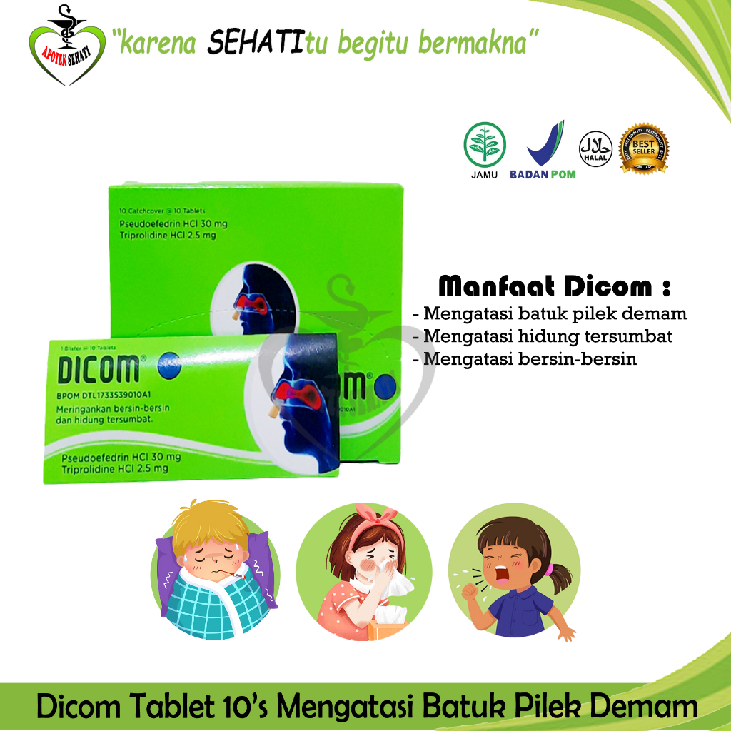 Jual DICOM TABLET PER STRIP OBAT FLU PILEK HIDUNG TERSUMBAT BERSIN ...