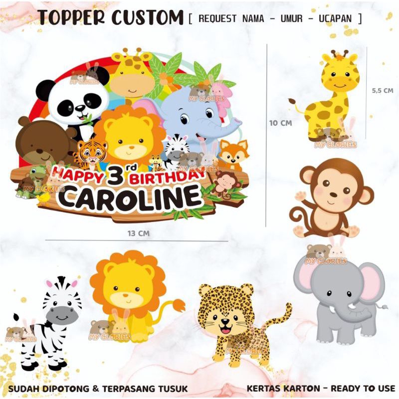Jual [ CUSTOM NAMA UMUR ] Topper Cake SAFARI - Hiasan Kue Ulang Tahun ...