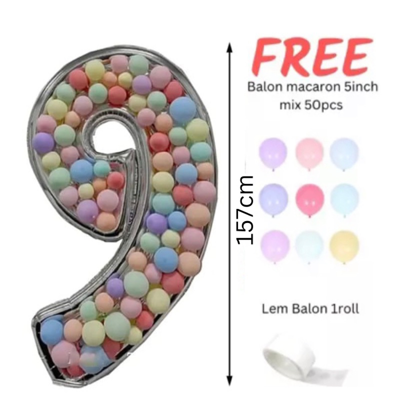 Jual DIY Balon angka JUMBO 157cm free balon 5inch dan lem balon ...