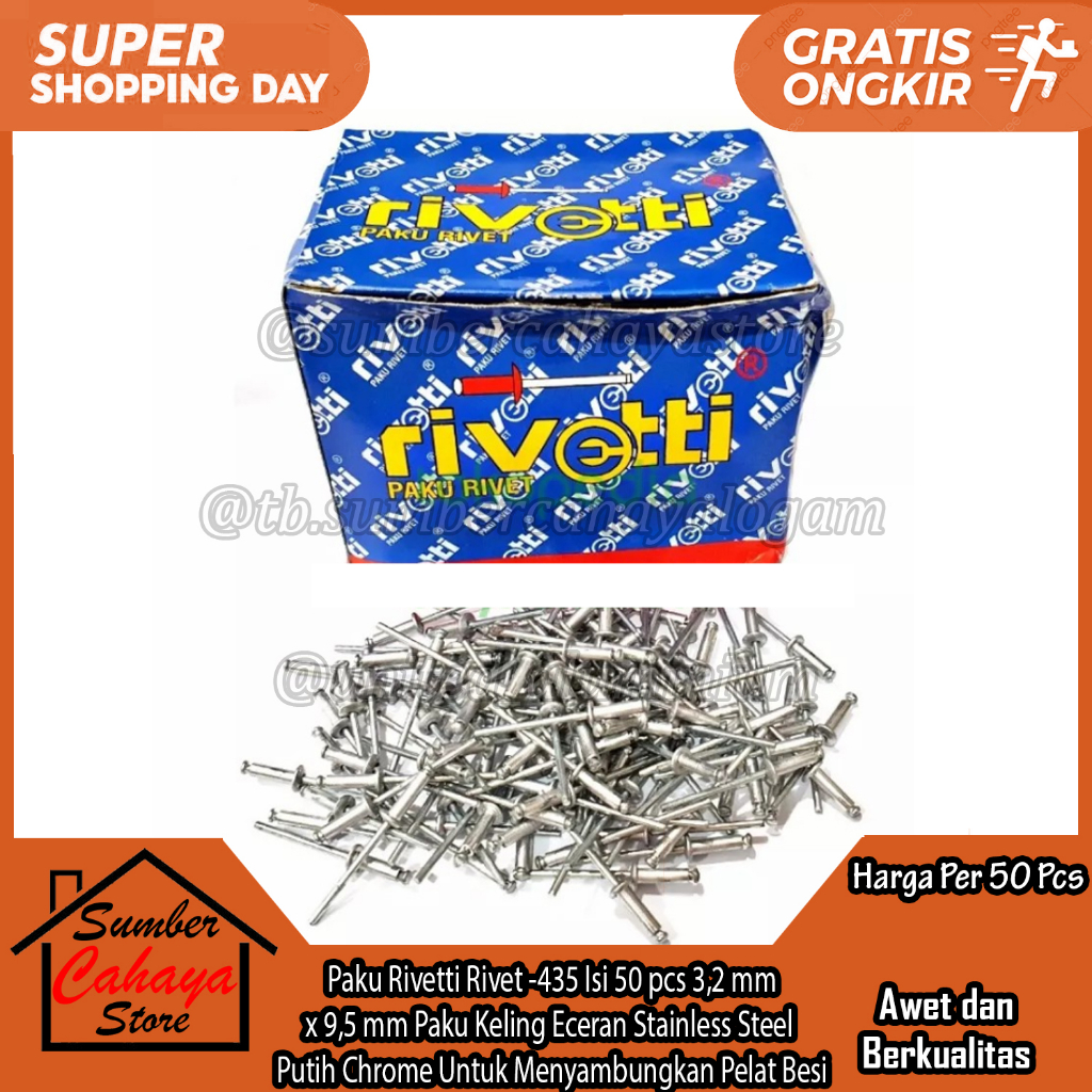 Jual Rivetti Paku Rivet 435 Size 3,2x9,5 Mm Isi 50 Pcs Penyambung Plat ...