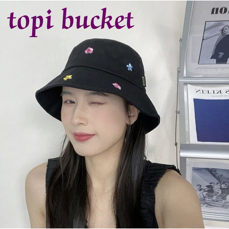Jual topi bucket wanita, bordir bunga varian 7 warna-impor | Shopee ...
