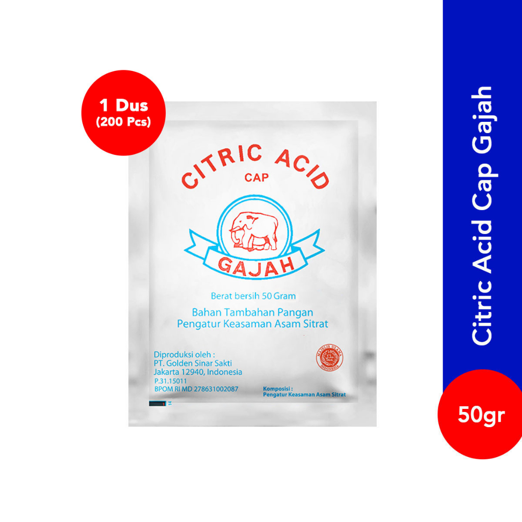 Jual Citric Acid cap Gajah kemasan 50 Gram (1 Dus) | Shopee Indonesia