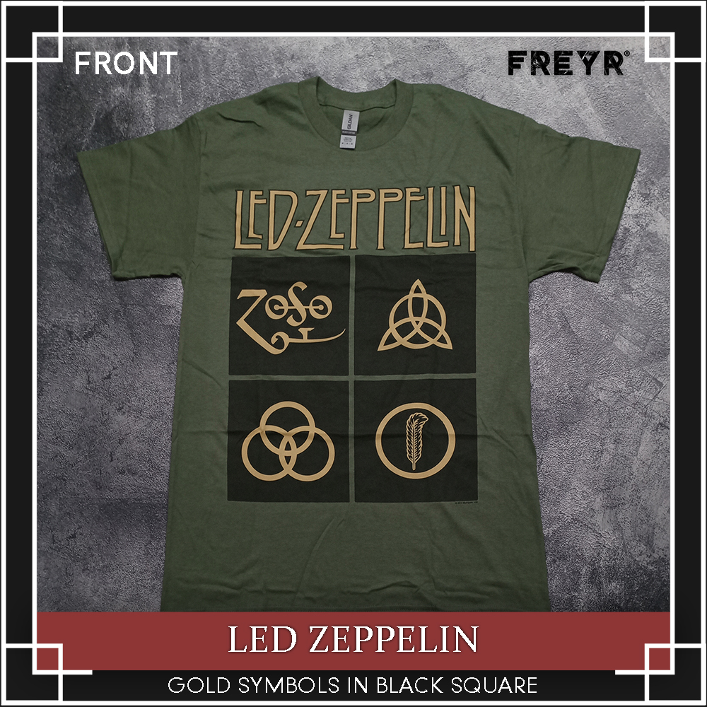 Jual Kaos Band Led Zeppelin - Gold Symbols in Black Square Original ...