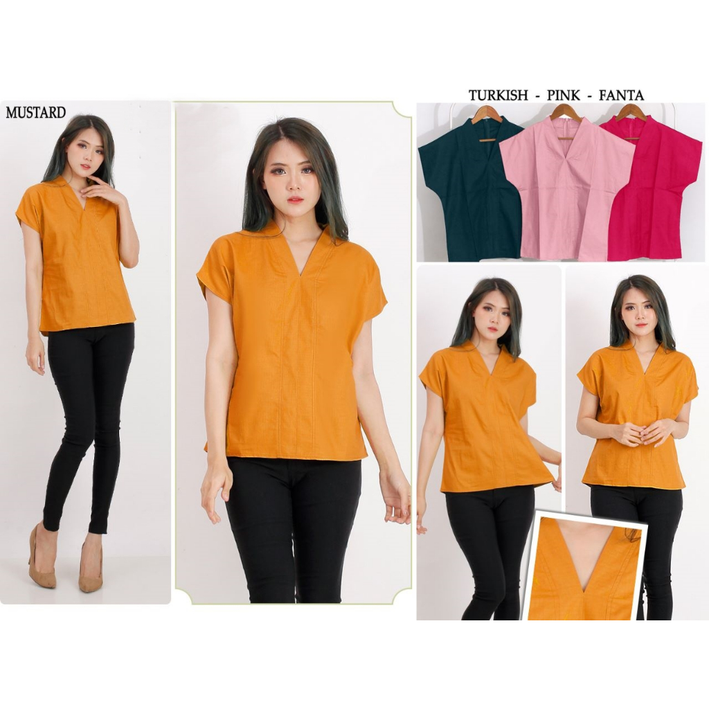 Jual Big Size Blouse Wanita lengan pendek Jumbo Casual V neck Basic Top ...