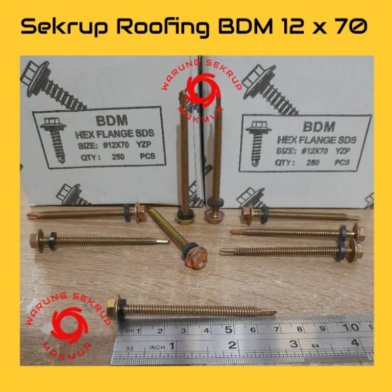 Jual (50 pcs) Sekrup Roofing Kuning / Baut Baja Ringan BDM #12x70 (7CM ...