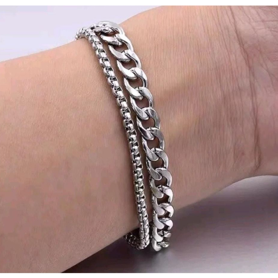 Jual Gelang Rantai Ganda Double Layer Wheat & Rolo Chain Stainless ...