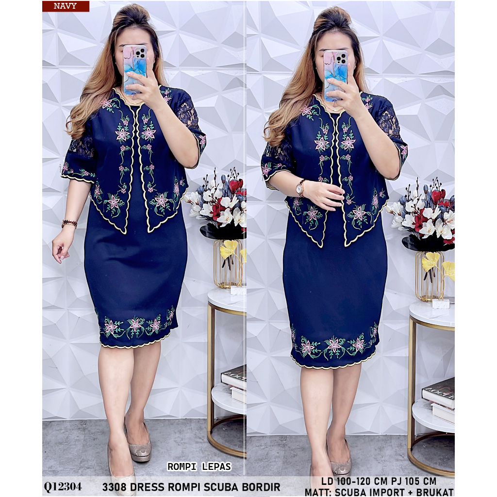 Jual 3308 DRESS ROMPI SCUBA BORDIR Q12307 | Shopee Indonesia