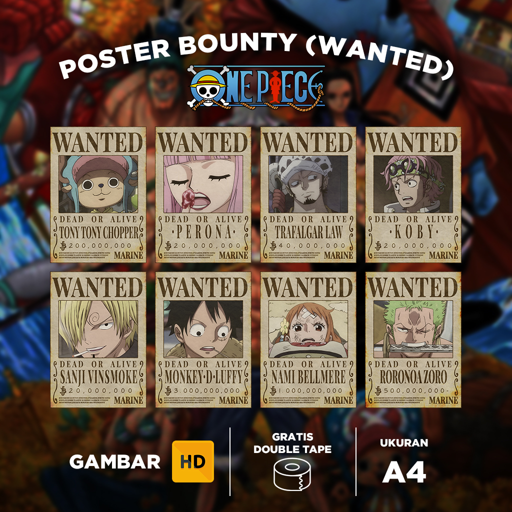 Jual BOUNTY (WANTED) POSTER ANIME One Piece SIZE A4 Crew [ISI 10 ...
