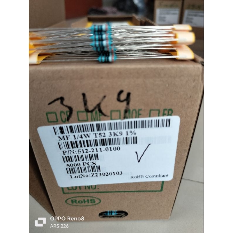 Jual RESISTOR 1/4W 1% 3K9 TAIWAN ROLL | Shopee Indonesia