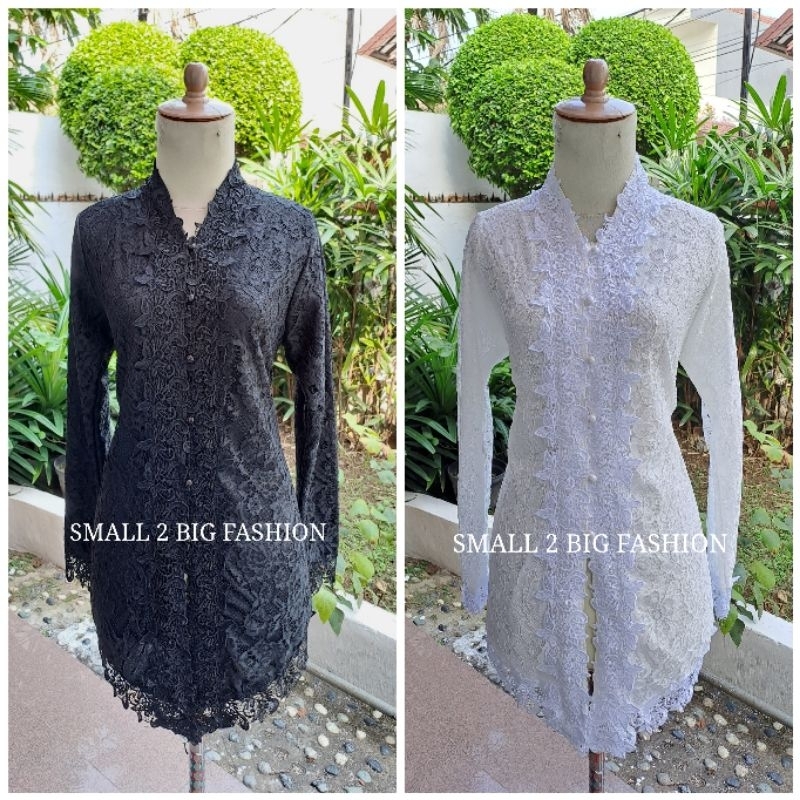 Jual kebaya kutubaru brokat putih hitam bordir S M / kebaya brokat bali ...