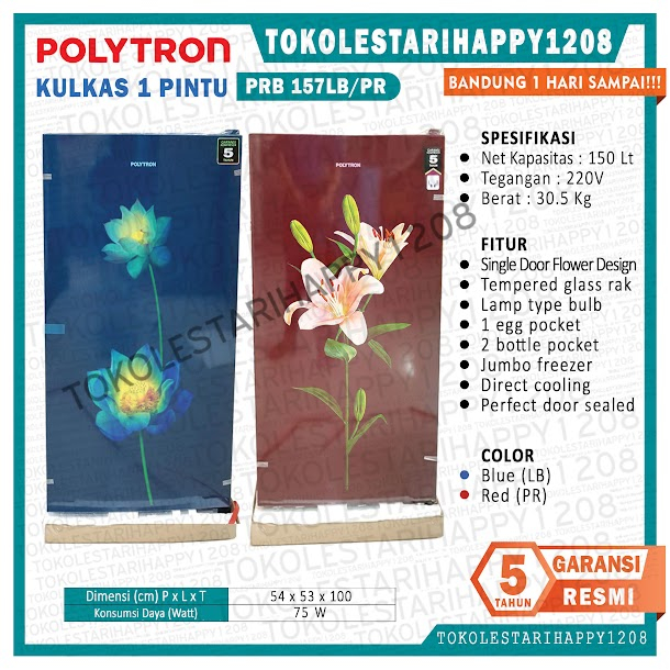 Jual Kulkas polytron 1 Pintu 150 Liter PRB 157 LB/PR Khusus Bandung Garansi Resmi | Shopee Indonesia