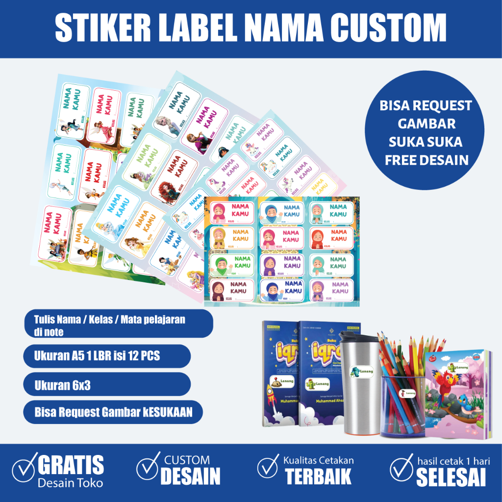 Jual STIKER LABEL NAMA TAHAN AIR BISA REQUEST GAMBAR 1 HARI SELESAI ...