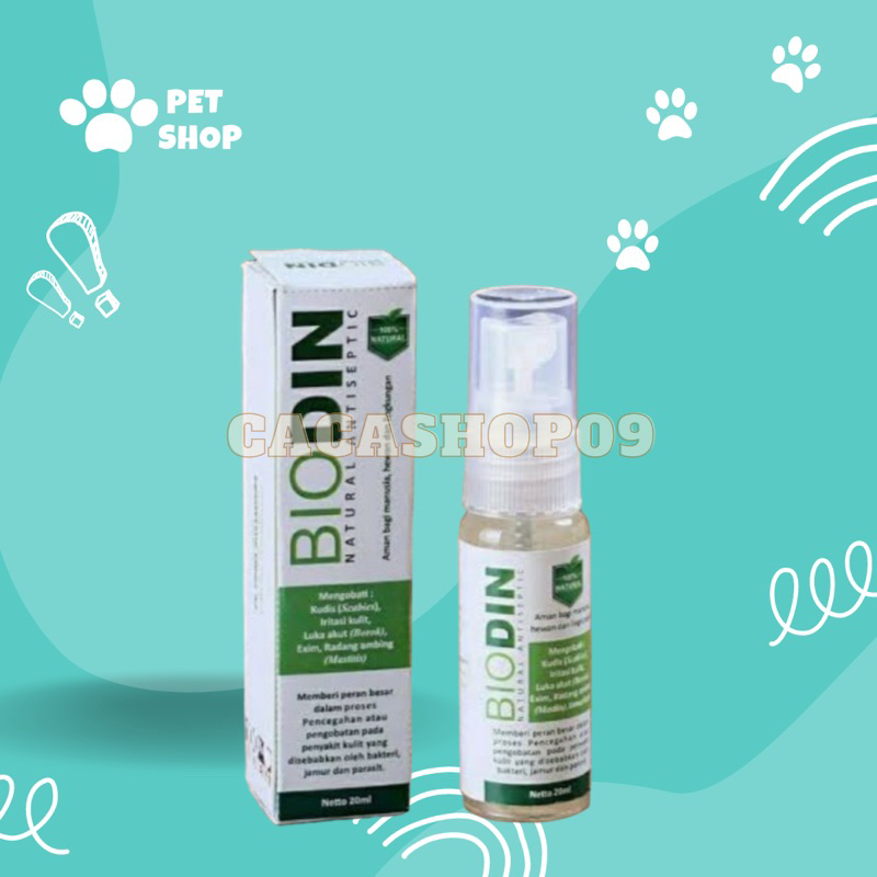 Jual BIODIN SPRAY 20ML OBAT JAMUR SCABIES KUCING ANJING demodex CAT DOG ...