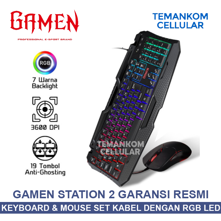 Jual Keyboard Gaming Gamen Station 2 dengan Mouse game set lampu RGB ...
