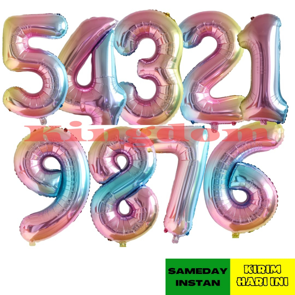 Jual 80cm Balon Foil Angka Besar Ulang Tahun / Balon Angka Rainbow ...