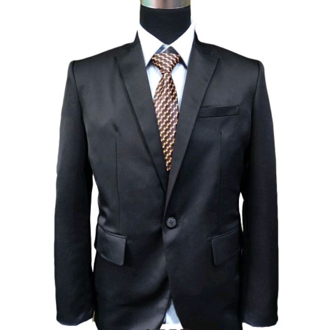 Jual JAS / BLAZER PRIA HITAM POLOS SEMIGLOSSY KANCING 1 SLIMFIT FULL FURRING FORMAL BUAT JAS ...