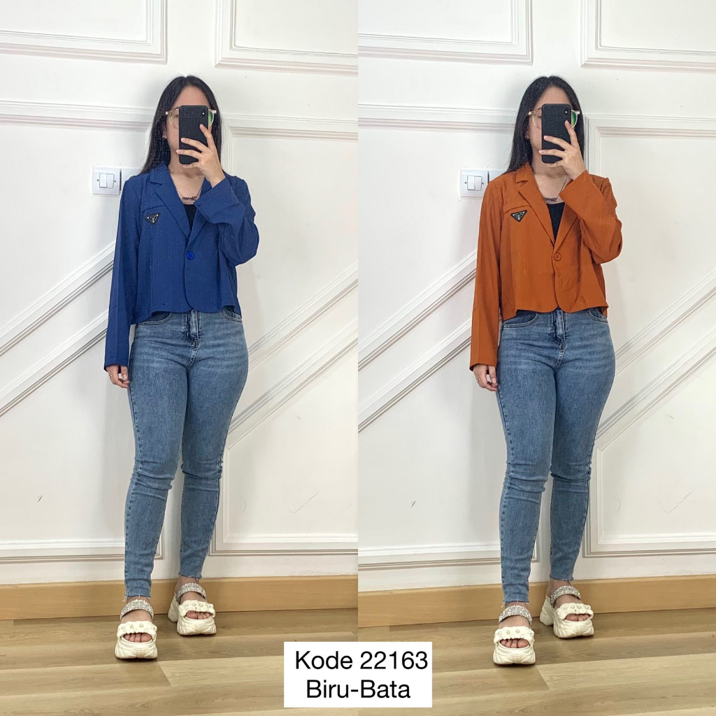 Jual 22163 OUTER BLAZER CROP POLOS VARIASI KANTONG BOBOK ACTION MIX ...