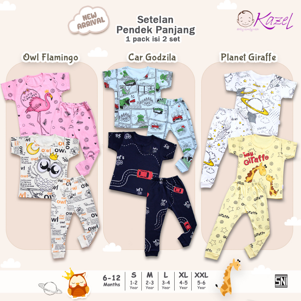 Jual Kazel Setelan Pendek Panjang Unisex / Setelan Anak Isi 2 Stel | Shopee Indonesia