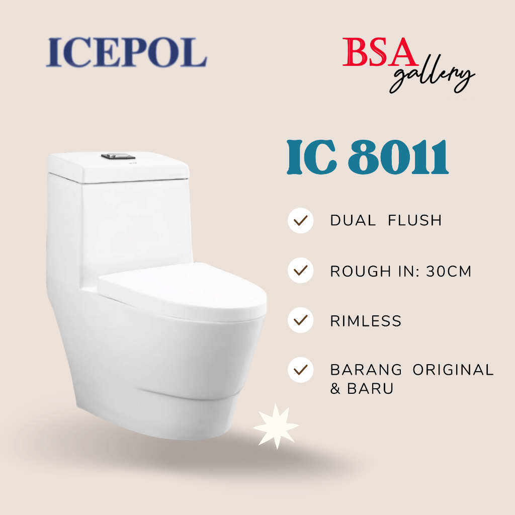 Jual KLOSET DUDUK ICEPOL IC8011 / TOILET MONOBLOK DUAL FLUSH RIMLESS | Shopee Indonesia