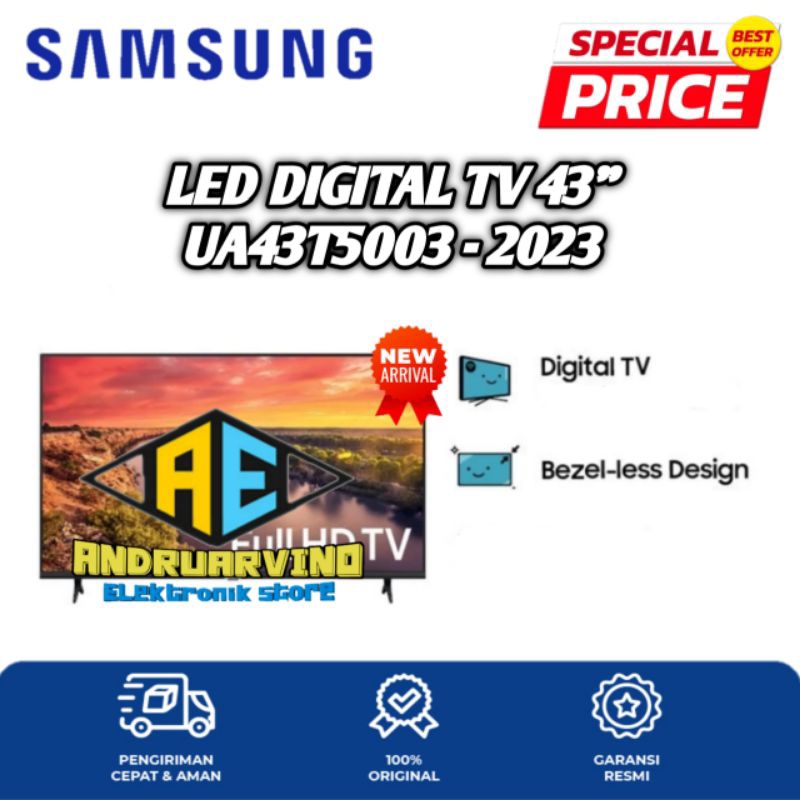 Jual SAMSUNG DIGITAL TV 43 INCH UA43T5003 FULL HD USB MOVIE NEW 2023 GARANSI RESMI | Shopee ...