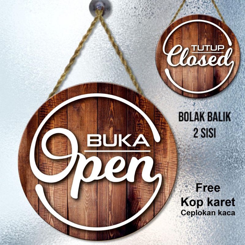 Jual Open closed, buka tutup bolak balik sign board mdf kayu murah toko ...
