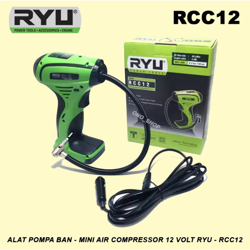 Jual Pompa Ban Mini RYU RCC 12 mini air compresor Pompa Ban Mobil 12V ...