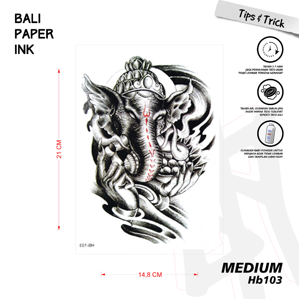 Jual Bali Paper Ink HB103 Ganesha Tatto Temporary Basic Tato Temporer ...