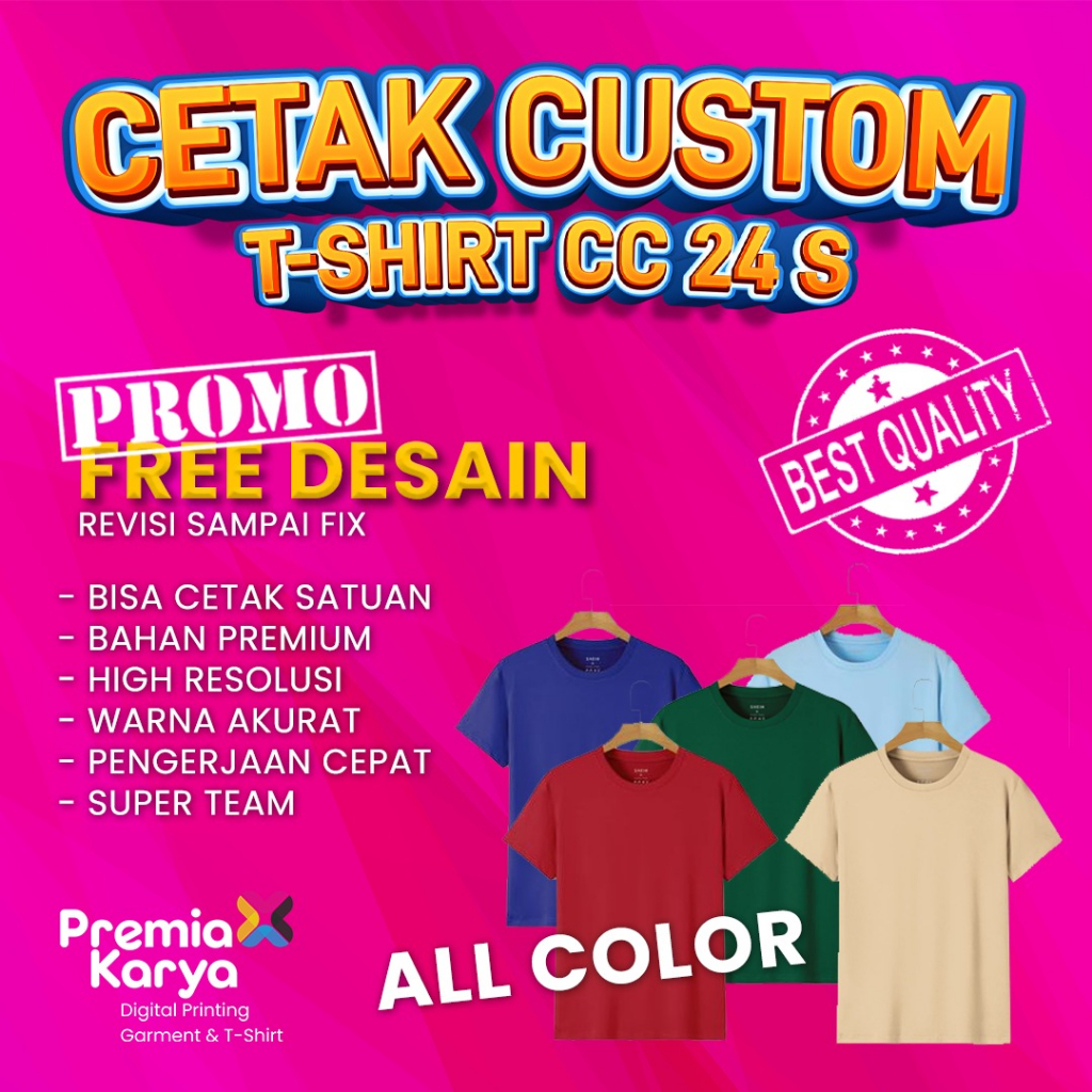Jual Kaos Baju Bahan Cotton Combed 24s Semua Warna Custom Sablon DTF Satuan Foto Gambar Tulisan ...