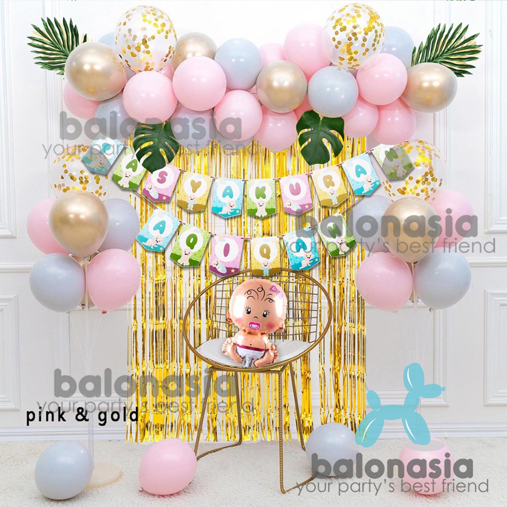Jual Dekorasi paket Balon simple karakter aqiqah backdrop tirai garland ...