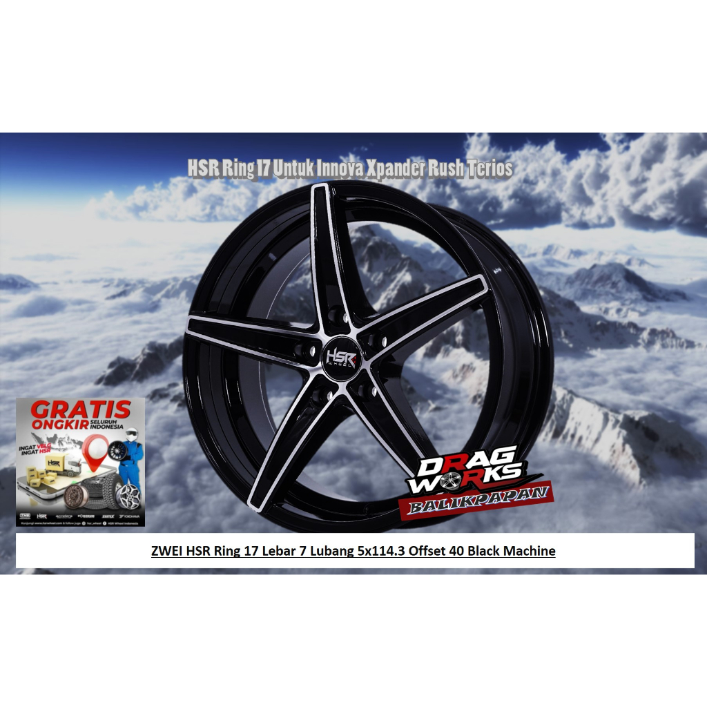 Jual Velg Mobil Racing Ring 17 Pelek HSR Zwei 338 R17 Lebar 7 Lubang 5 Black Machine, untuk ...
