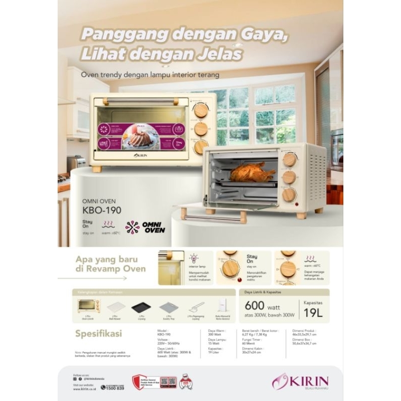 Jual OVEN KIRIN KBO 190 / kirin oven KBO 190 LW low watt 19 liter / KIRIN OVEN LISTRIK WIDE ...