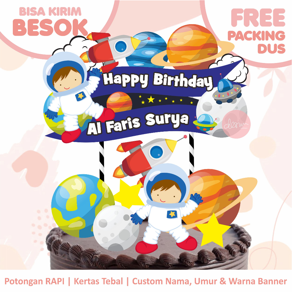 Jual Topper Cake Astronot/Space/Planet (Custom Nama & Umur) FREE ...