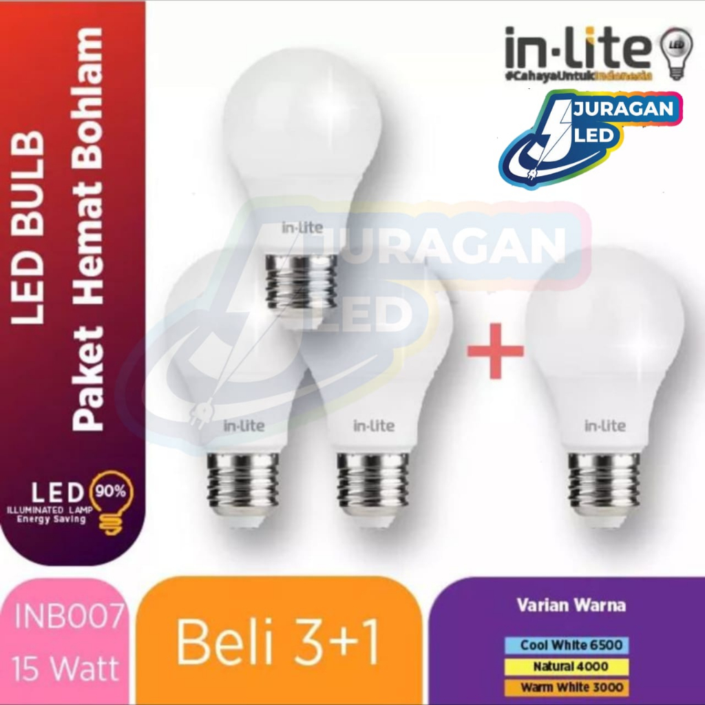 Jual in-Lite LED INB007 Paket Lampu Bohlam 15Watt - 4 Pcs | Shopee ...
