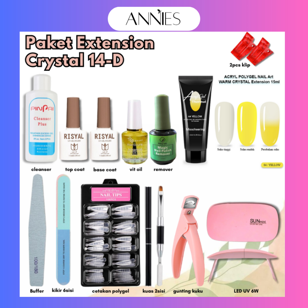 Jual PAKET CRYSTAL 14D / POLYGEL NAIL KUTEK KUKU EXTENSION / KUKU WARNA ...