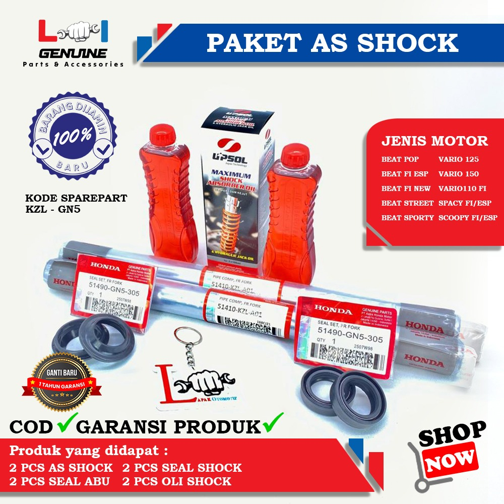 Jual -LOI- PAKET AS SHOCK SET DEPAN BEAT FI/ESP, VARIO 125, VARIO 150, GENIO, BEAT NEW, SCOOPY ...