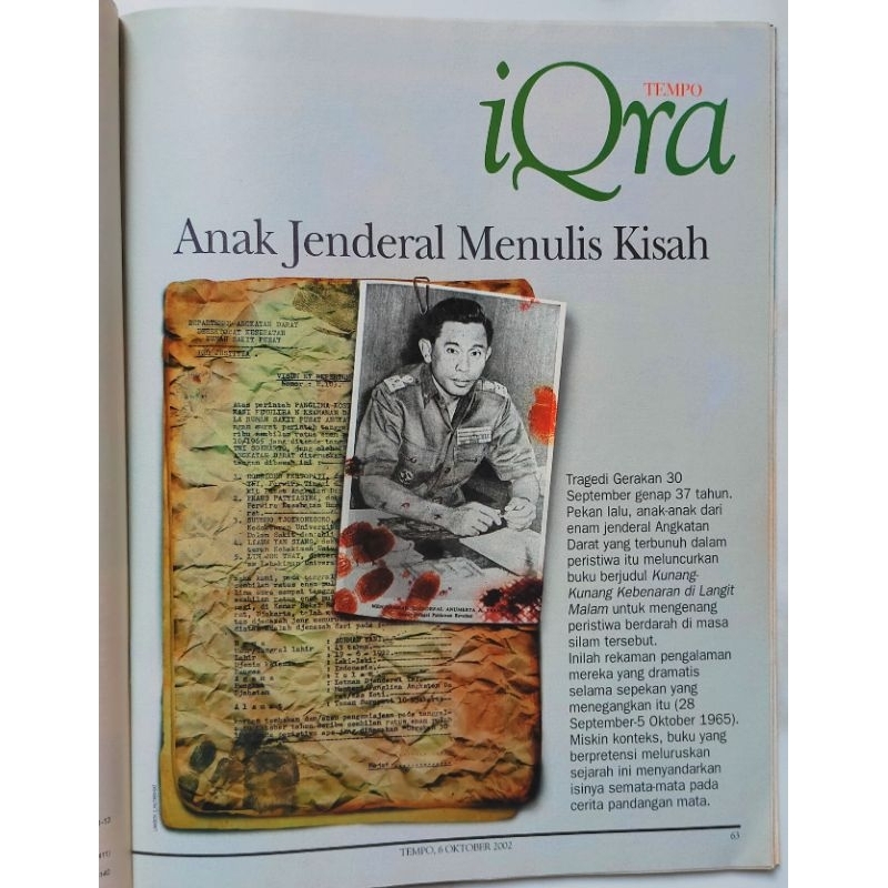 Jual Majalah Tempo 30 September 2002 - iQra : Anak Jenderal Tragedi ...
