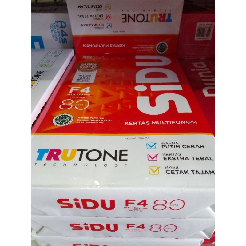 Jual 1 RIM (F4 - 80gsm) Kertas HVS Merk SIDU Warna Putih | Shopee Indonesia