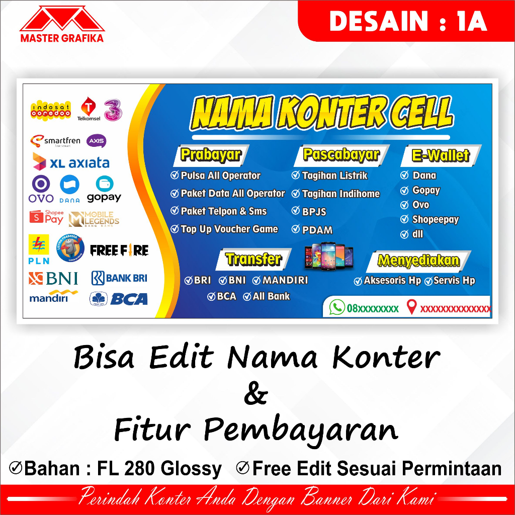 Jual Cetak Banner/Spanduk/Spanduk Konter Keren FREE DESIGN(Bisa Pilih ...